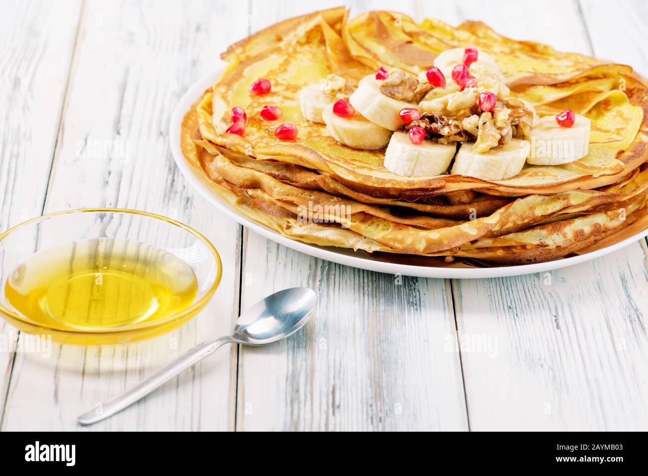 delicious pancakes on wooden table on the plate Stock Photo - Alamy