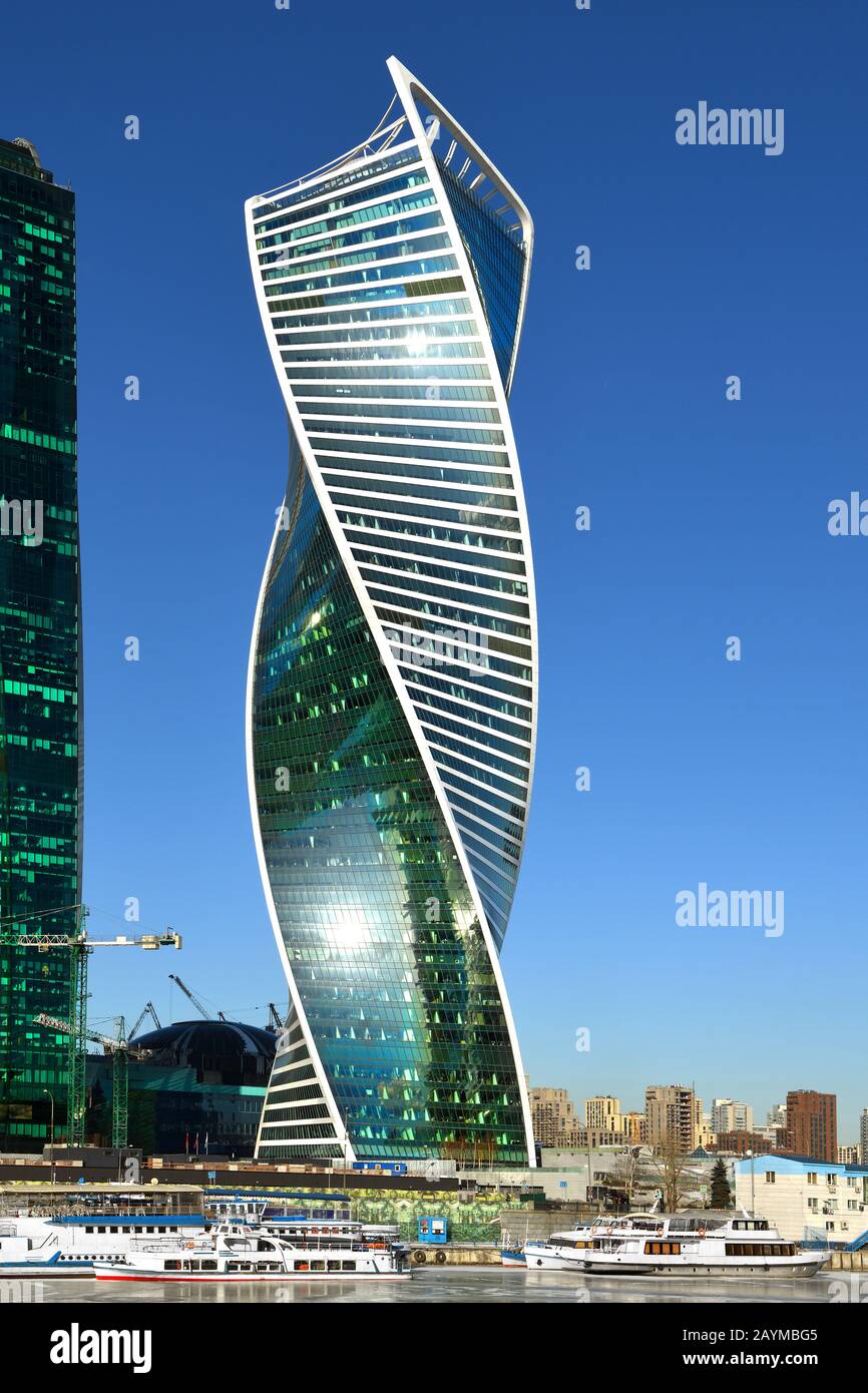 Moscow International Business Center (MIBC), Evolution Tower in winter ...