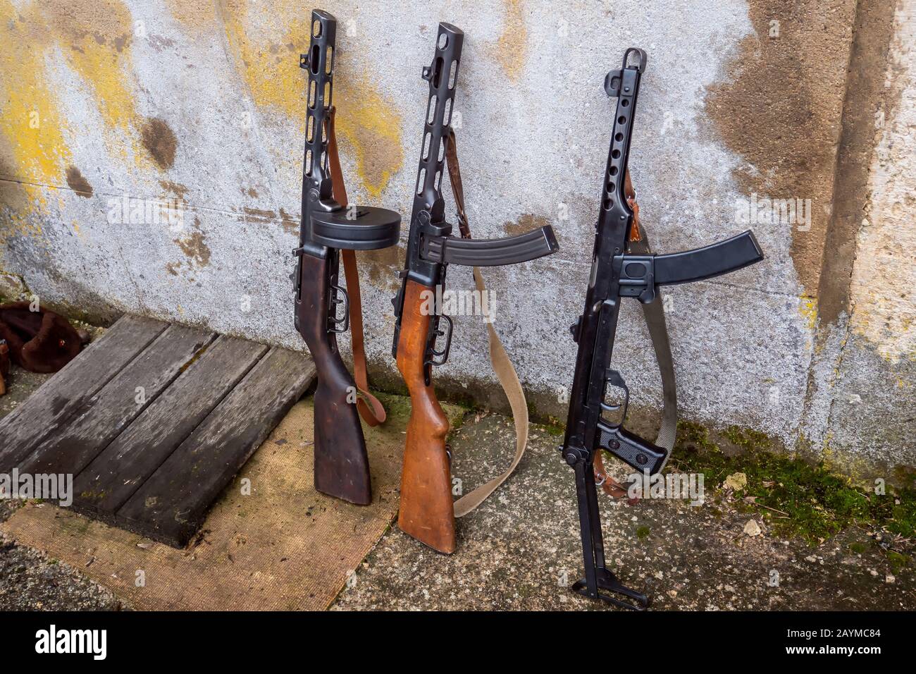 a close up of three soviet machine gun Stock Photo - Alamy