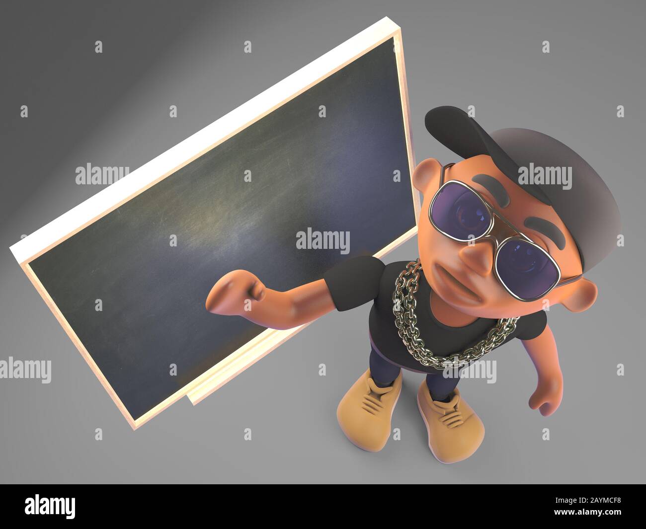 Cartoon black hiphop rapper teaching at the blackboard, 3d illustration ...
