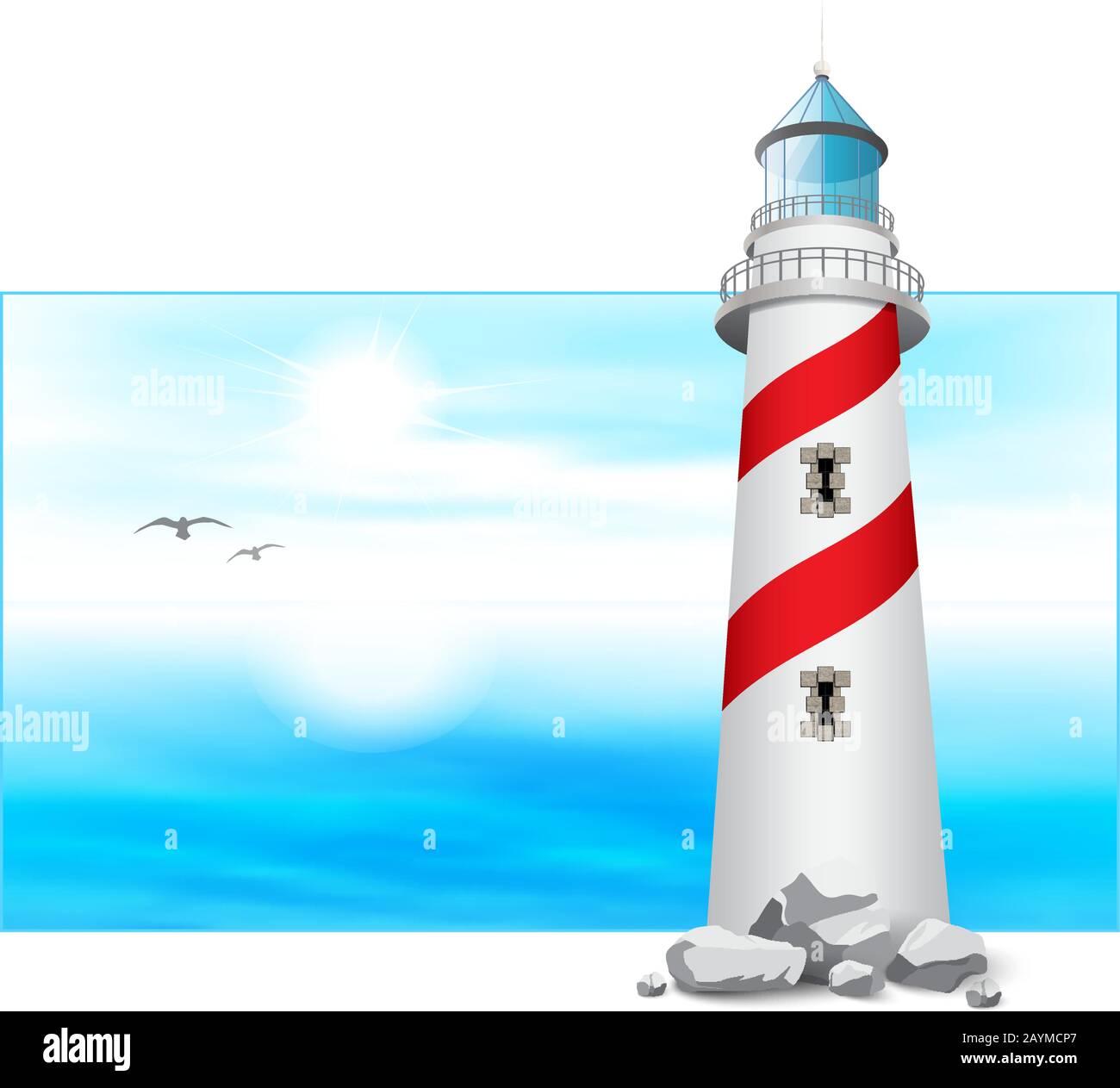 Lighthouse tower landscape panorama vector illustration Stock Vector ...