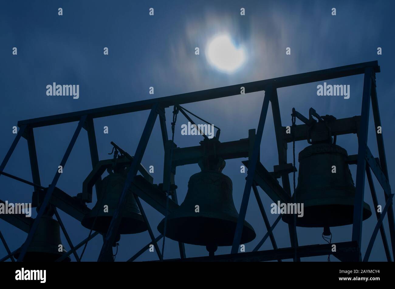 church bells against the background of the night sky and the bright ...