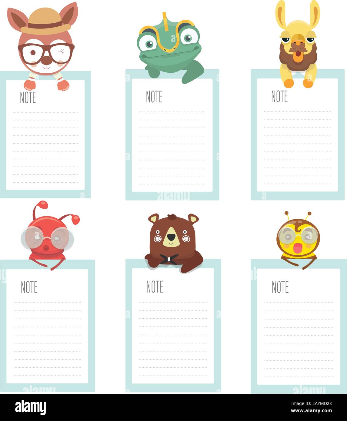 Set of design paper note with cute animal.Vector illustration template ...