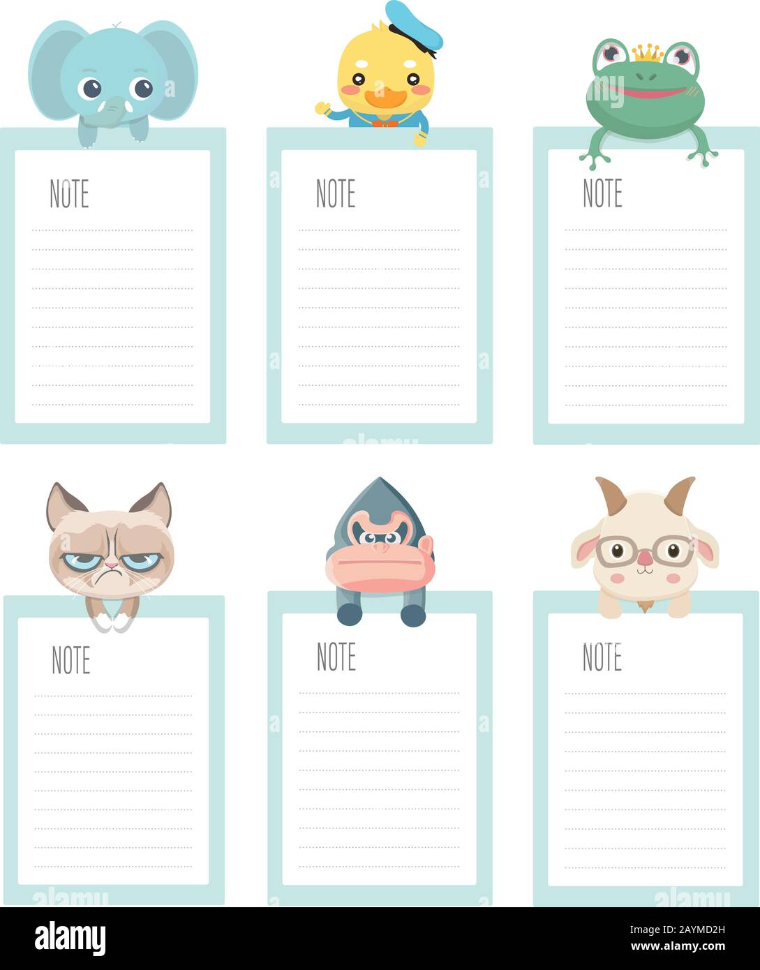 Set of design paper note with cute animal.Vector illustration template ...