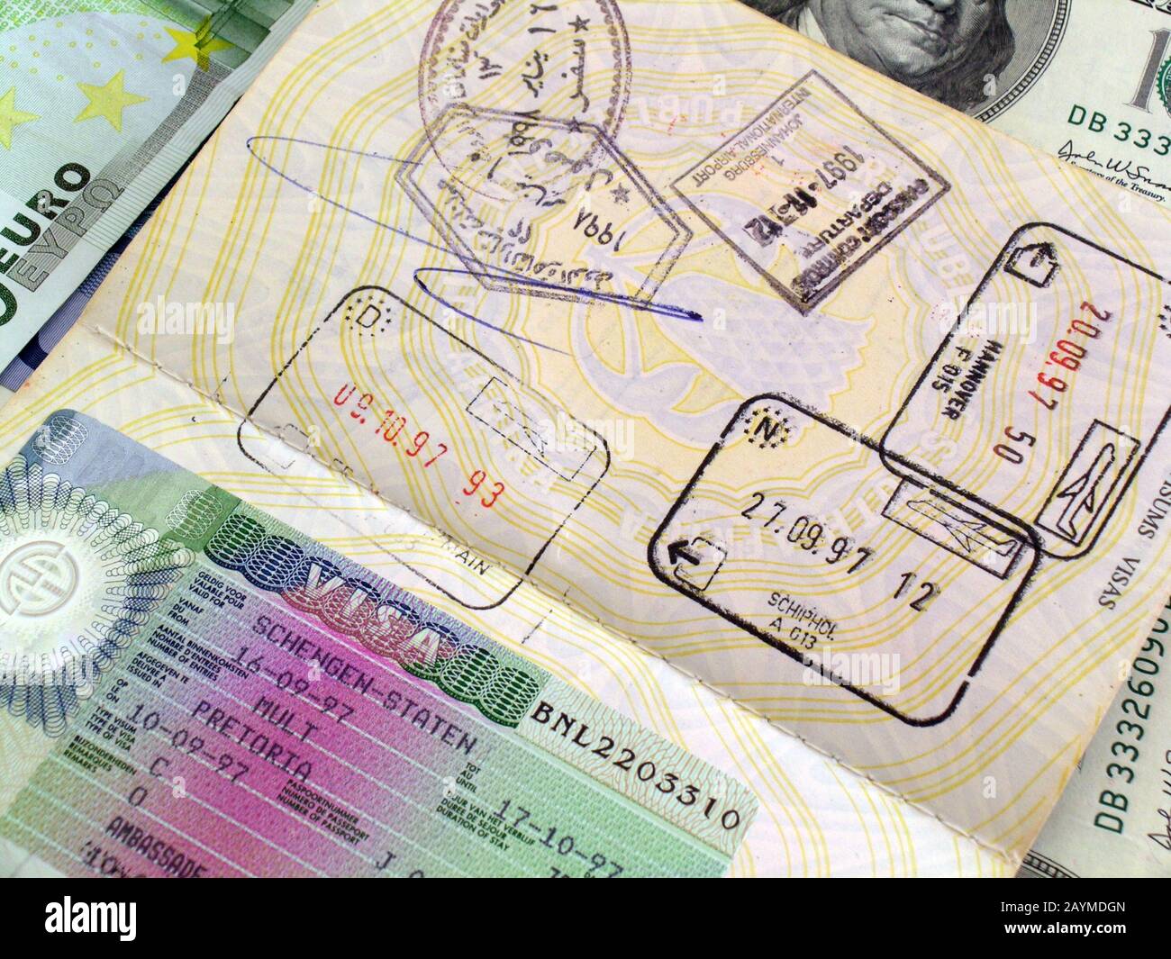 Travel Document, passport with entry, exit stamps and Visa Stock Photo ...