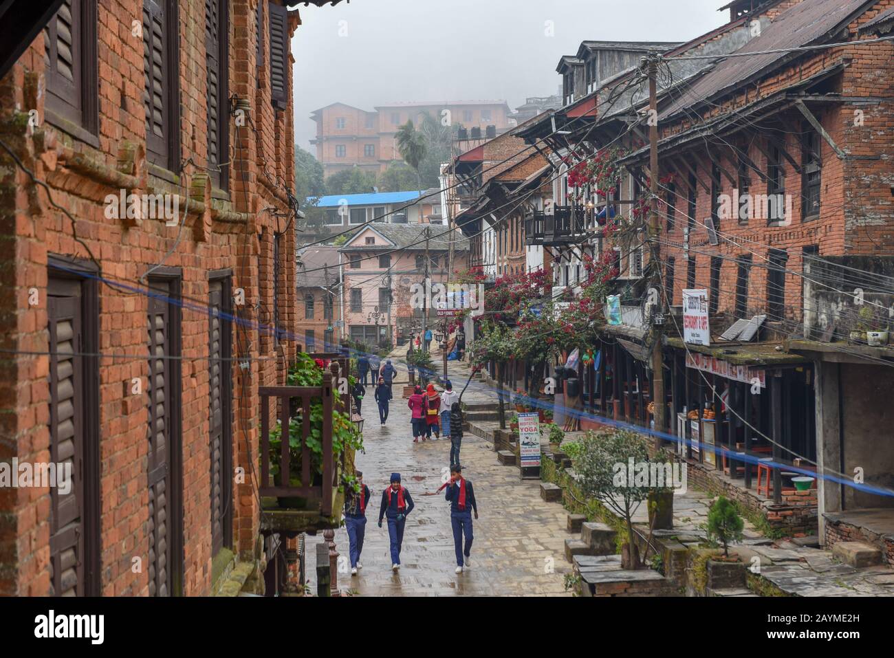 Bandipur, Nepal - 9 January 2020: the pedestrian zone in the center of ...