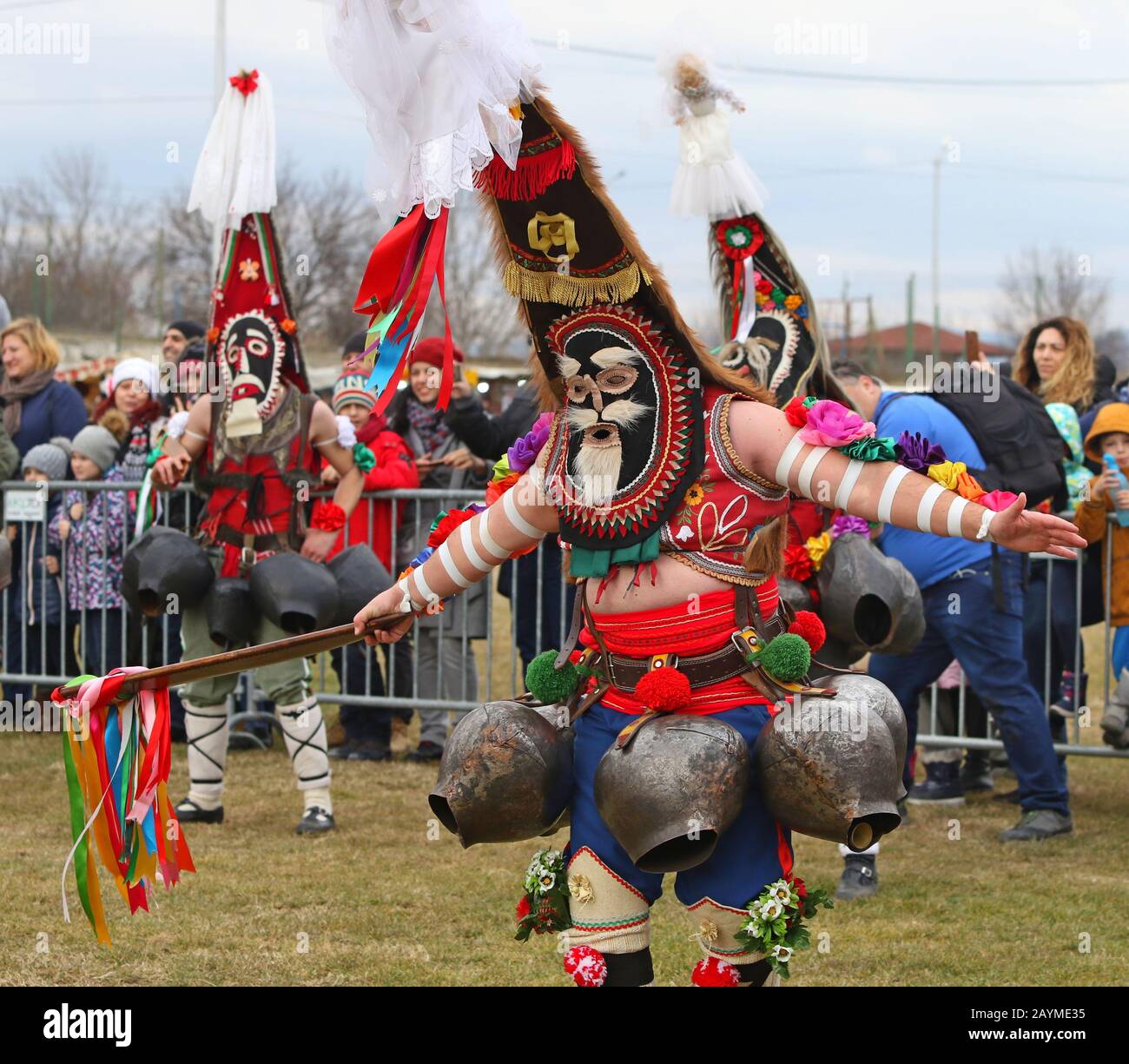 Masquerade festival in Elin Pelin, Bulgaria. People with mask called ...