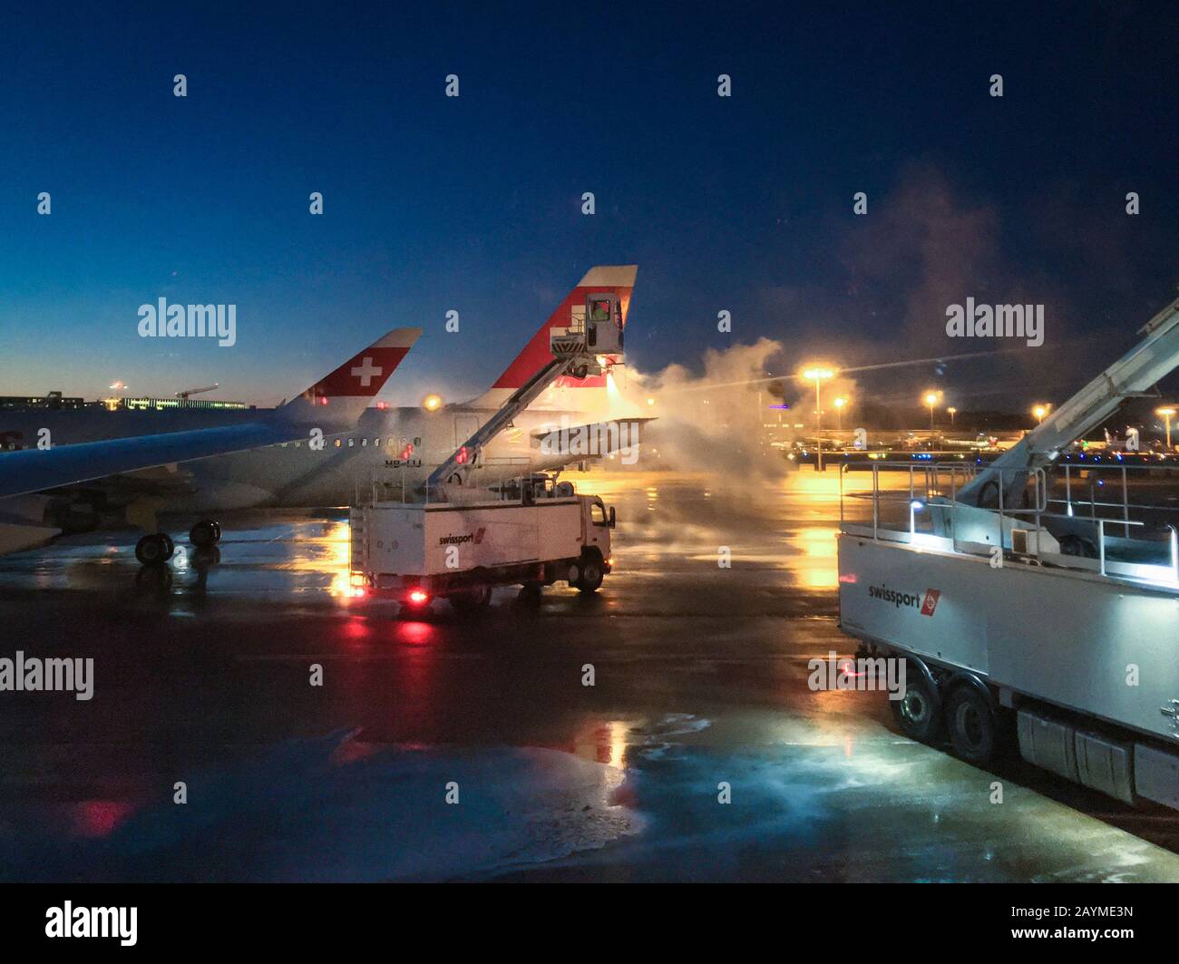 Zurich airport, Switzerland - 15 Jan 2020: On a cold winter morning ...