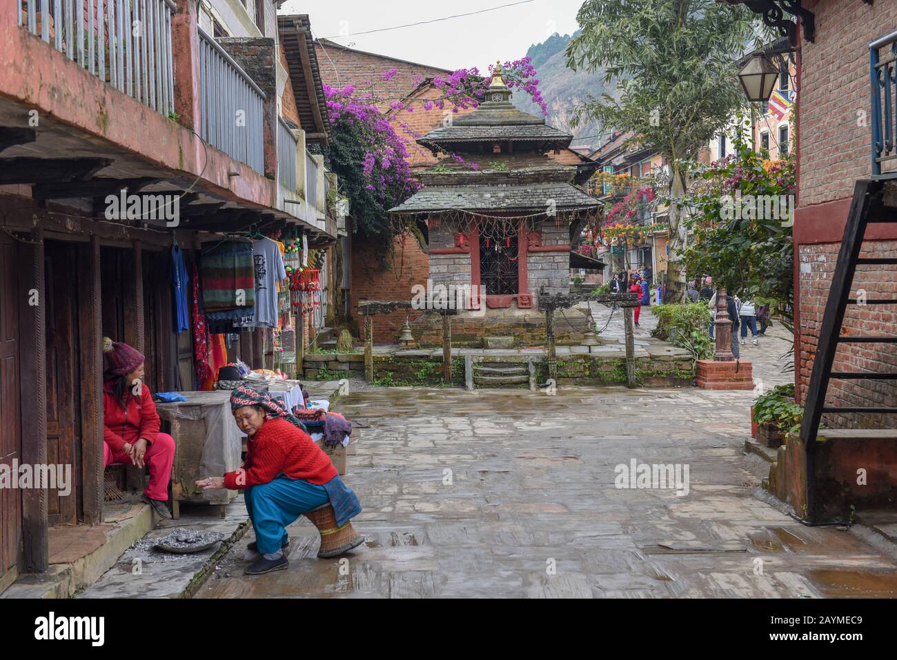 Bandipur, Nepal - 10 January 2020: the pedestrian zone in the center of ...