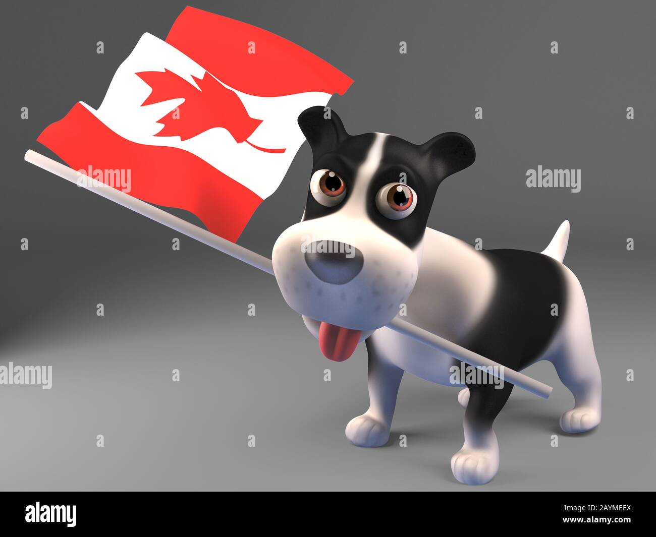 Rendered image of a cute puppy dog carrying the Canadian flag, 3d ...