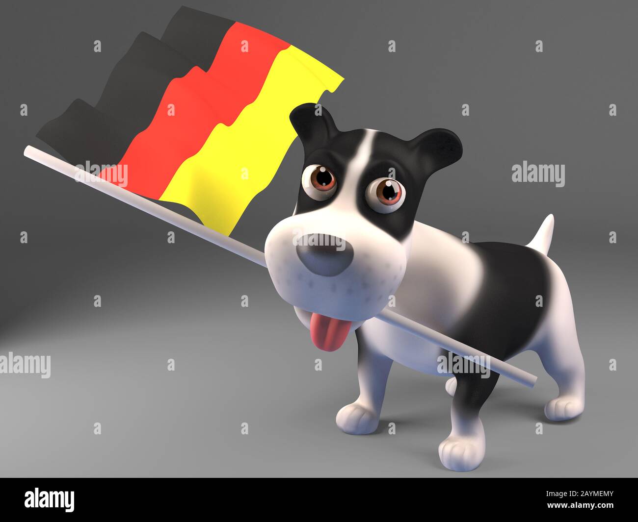Rendered image of a cartoon 3d puppy dog carrying the German flag, 3d ...