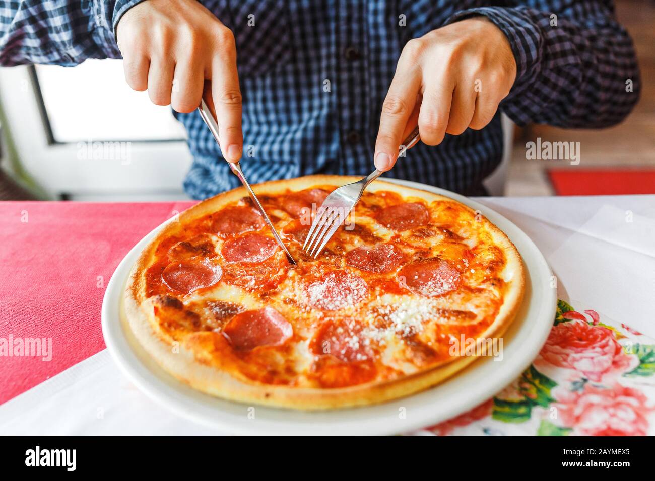 Person eating using fork hi-res stock photography and images - Alamy