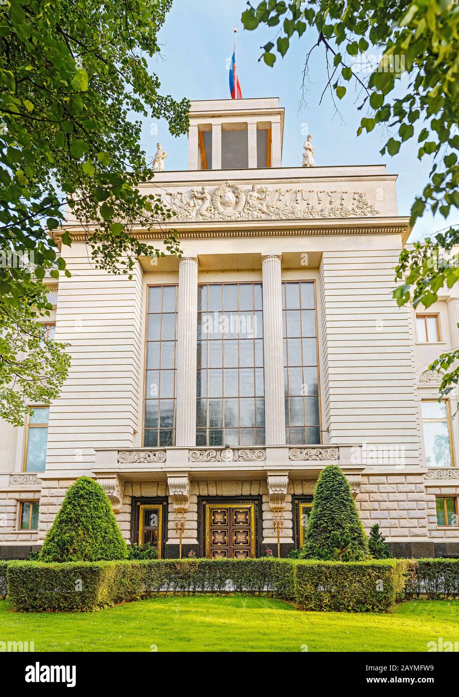 Russian Federation Embassy building with flag, and USSR coat of arms ...
