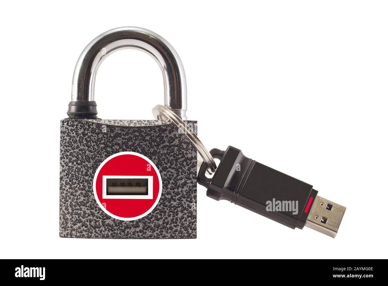 Flash drive and closed lock. Encryption and data security. Lock Stock ...