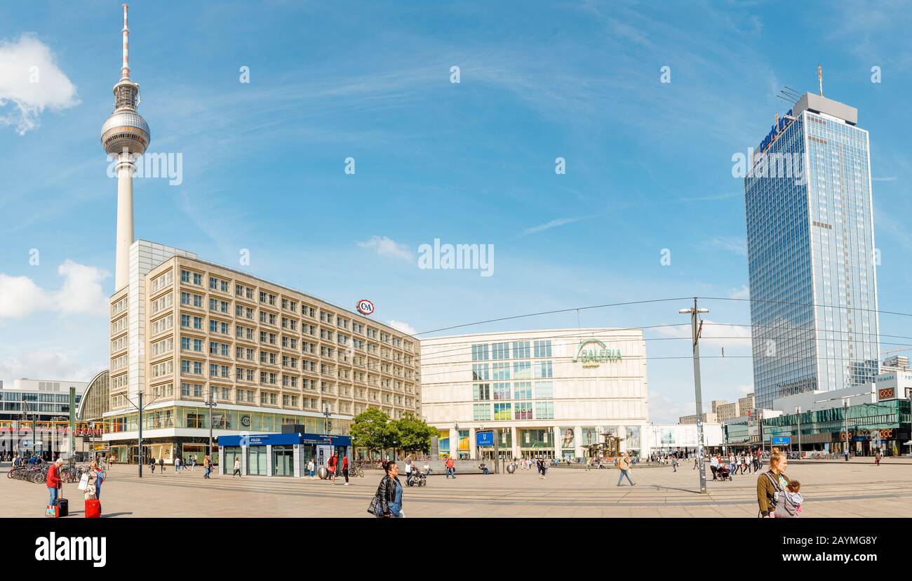 17 MAY 2018, BERLIN, GERMANY: Panoramic view of Alexanderplatz square ...
