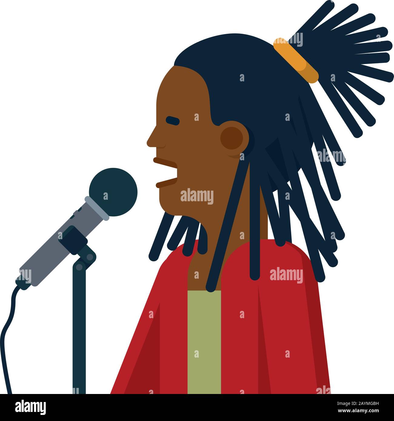 Woman speaking into microphone and wearing headphones Stock Vector ...