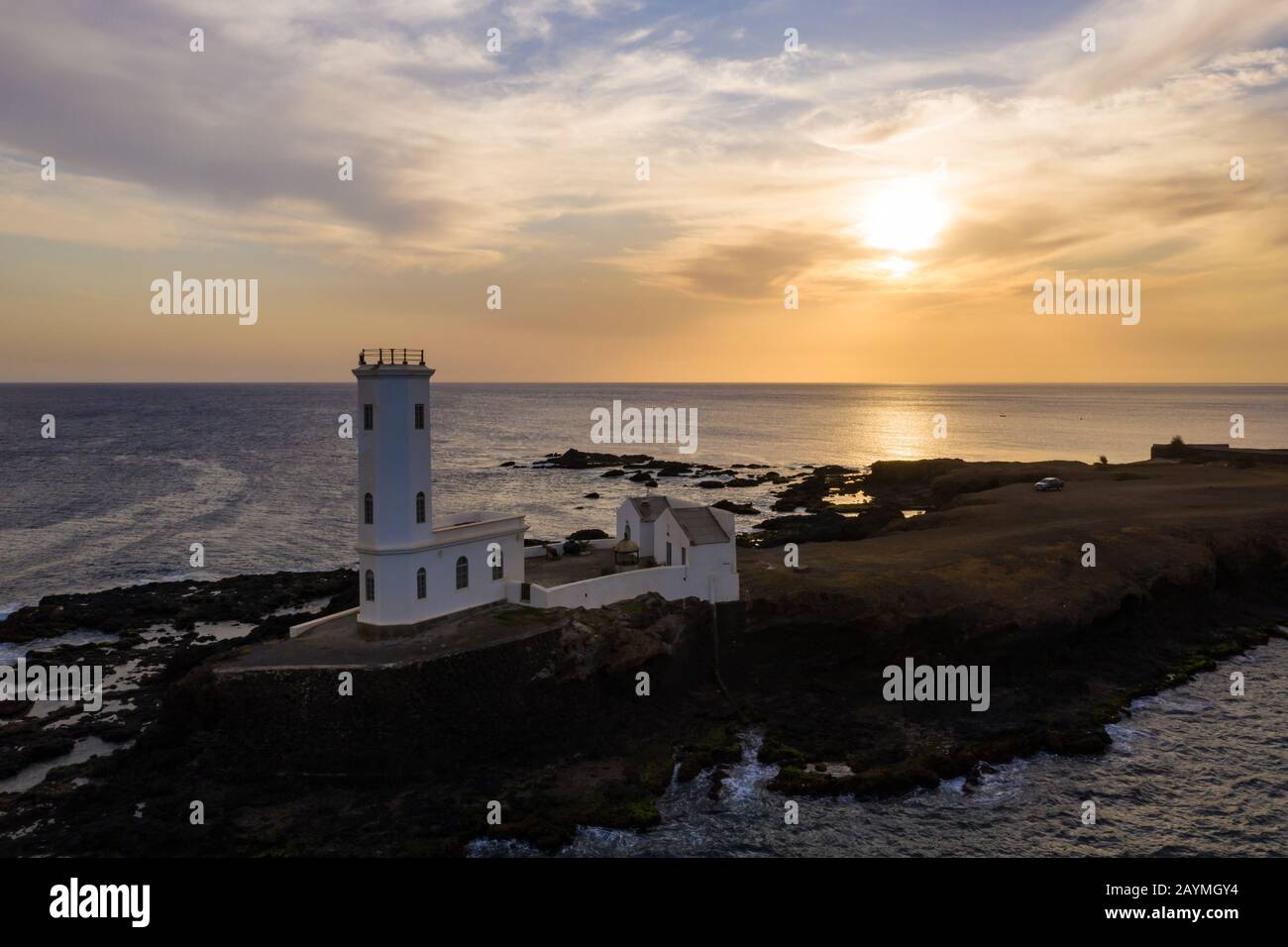 Aerial view of Praia Dona De Maria Pia lighthouse in Santiago - Capital ...