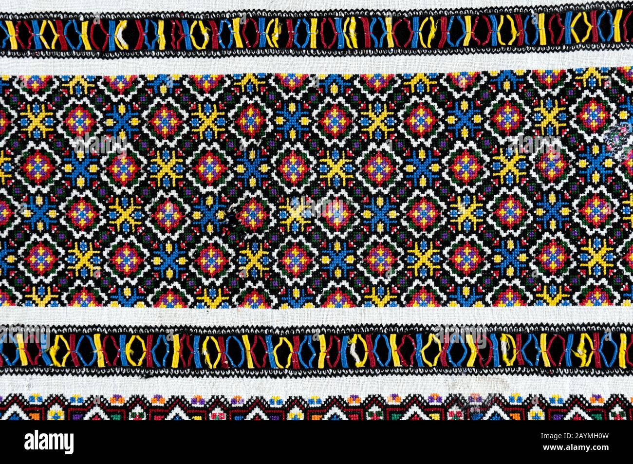 old Ukrainian embroidery in ornaments and patterns embroidered on a ...
