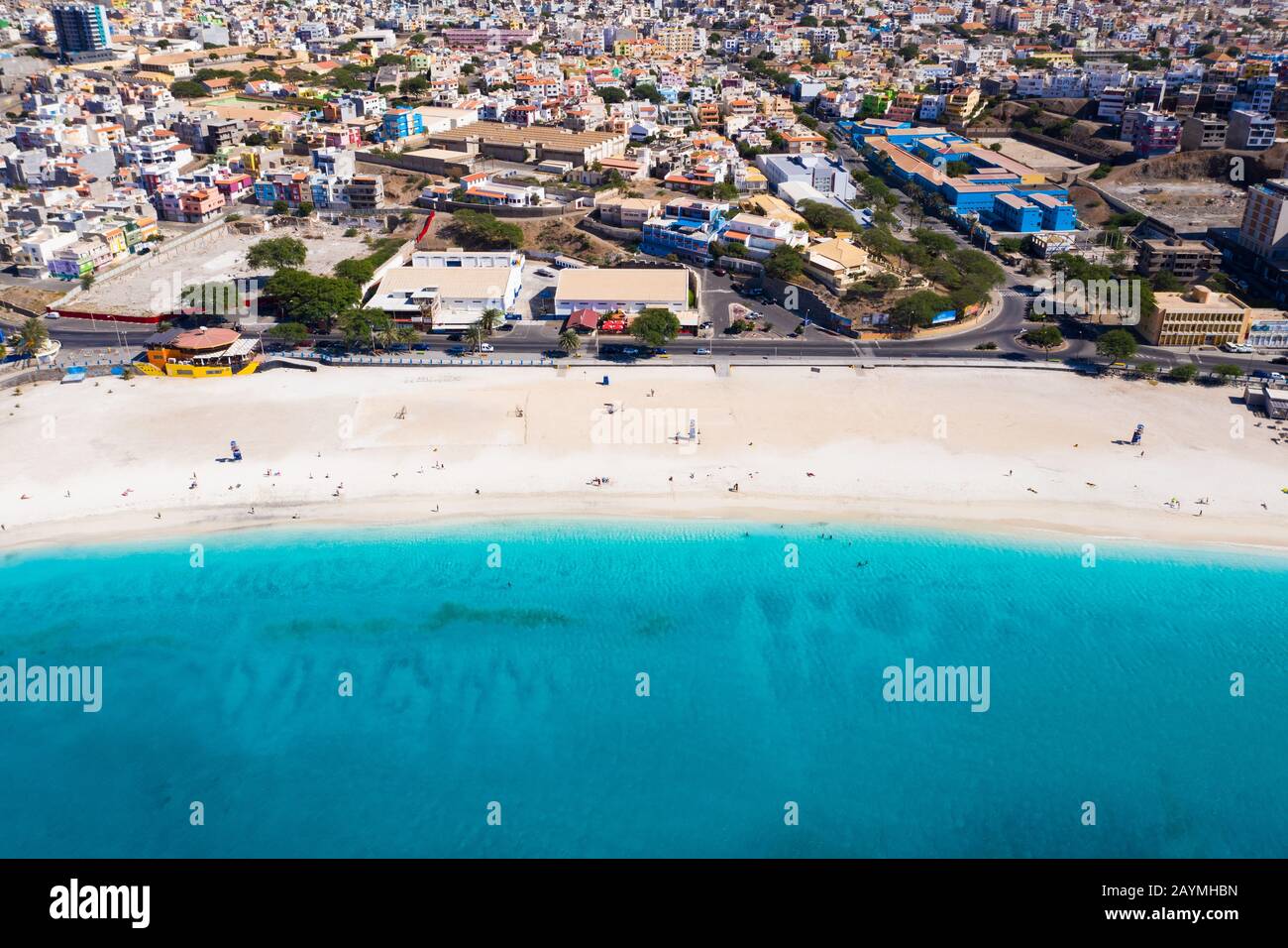 Aerial view of Laginha beach in Mindelo city in Sao Vicente Island in ...