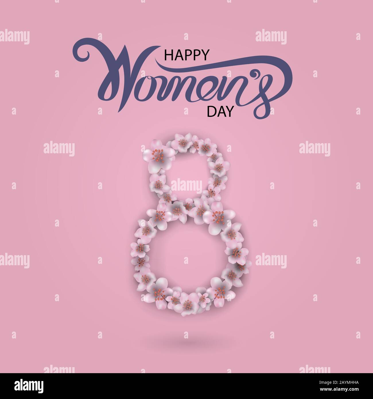 8 March sign and Abstract Pink Floral Greeting card.International Happy ...