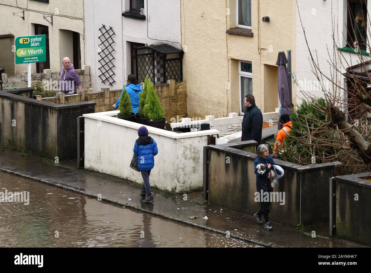 Pontypridd, South Wales, UK. 16 February 2020. UK weather: Homes and ...