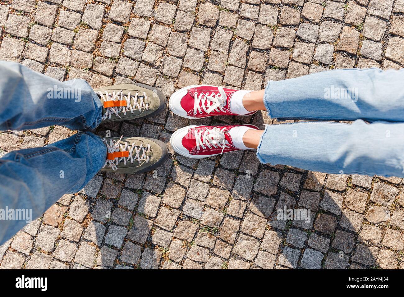 Top view of Sneakers shoes standing on pavement Stock Photo - Alamy