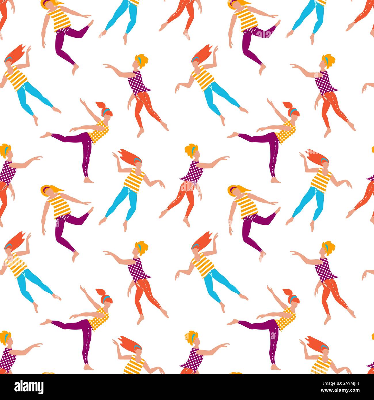 Seamless pattern with young women dancing in free spontaneous way ...