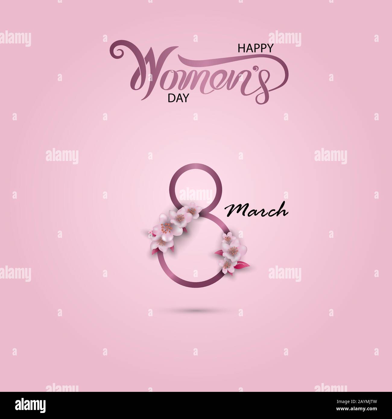 8 March sign and Abstract Pink Floral Greeting card.International Happy ...