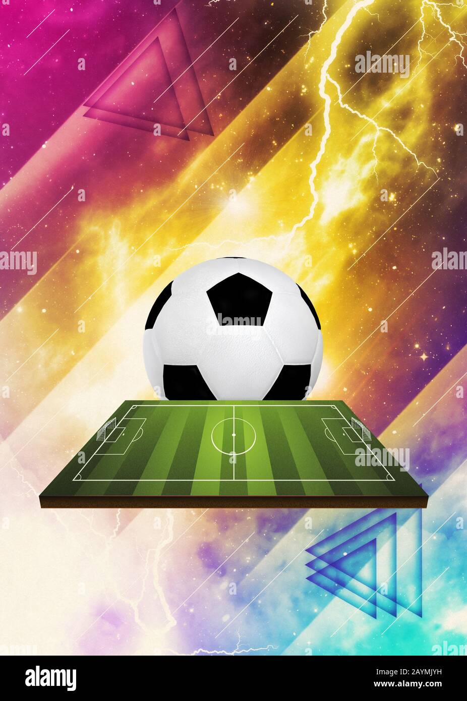Digital illustration of football, soccer ball on abstract field in ...