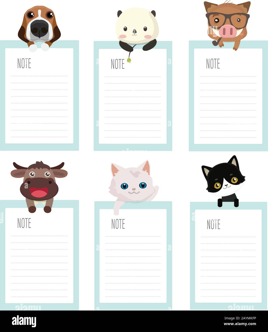 Set of design paper note with cute animal.Vector illustration template ...