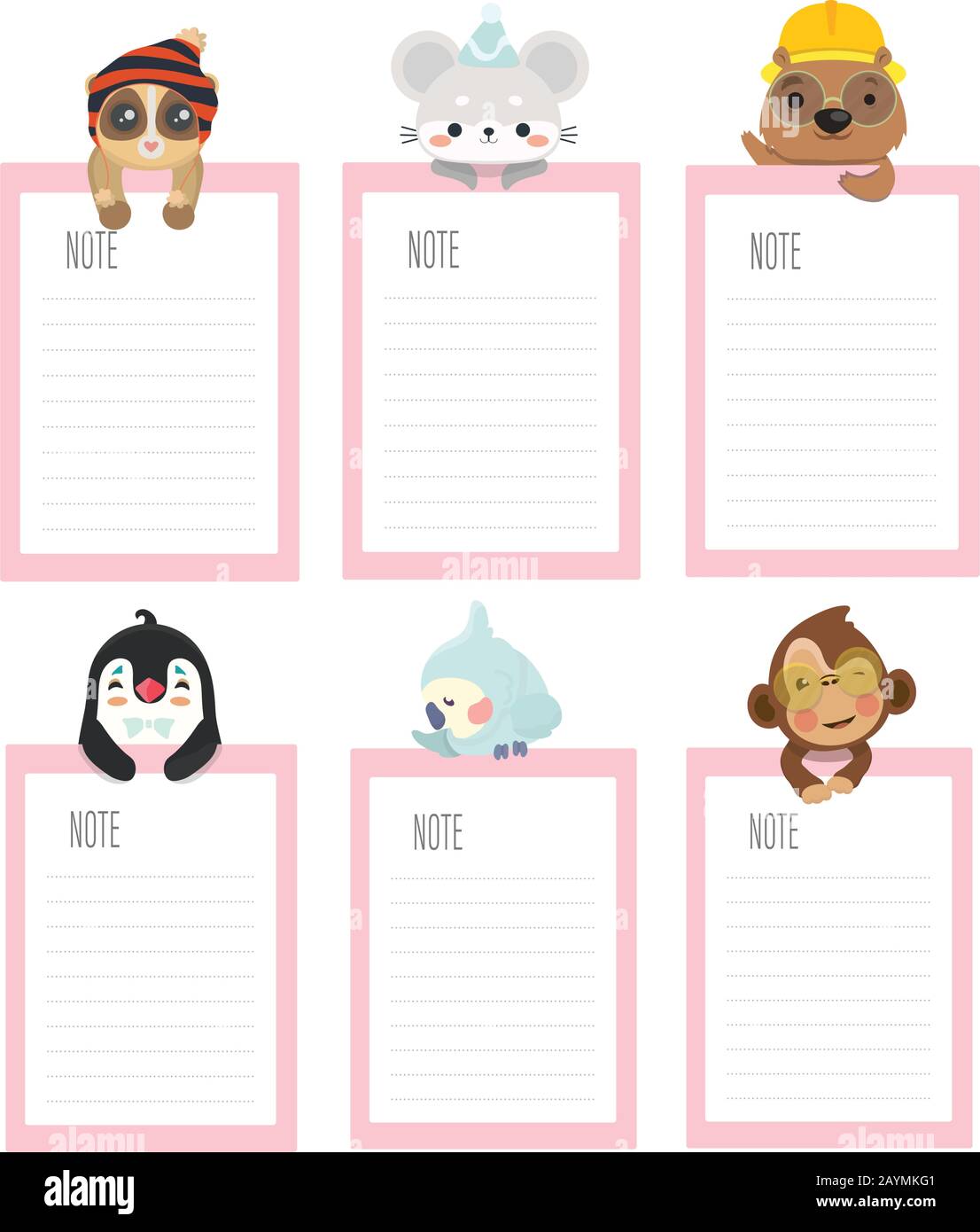 Set of design paper note with cute animal.Vector illustration template ...