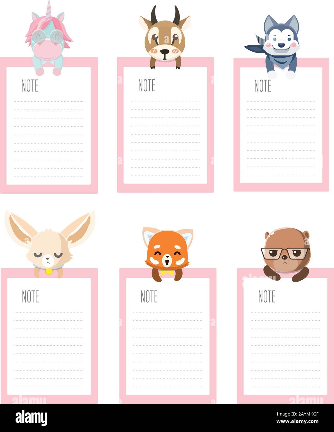 Set of design paper note with cute animal.Vector illustration template ...