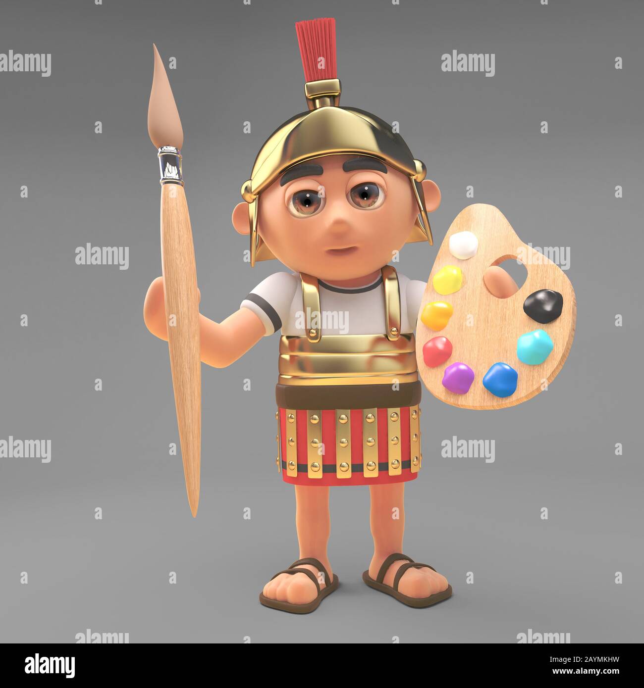 Artistic Roman centurion soldier with paintbrush and palette, 3d ...