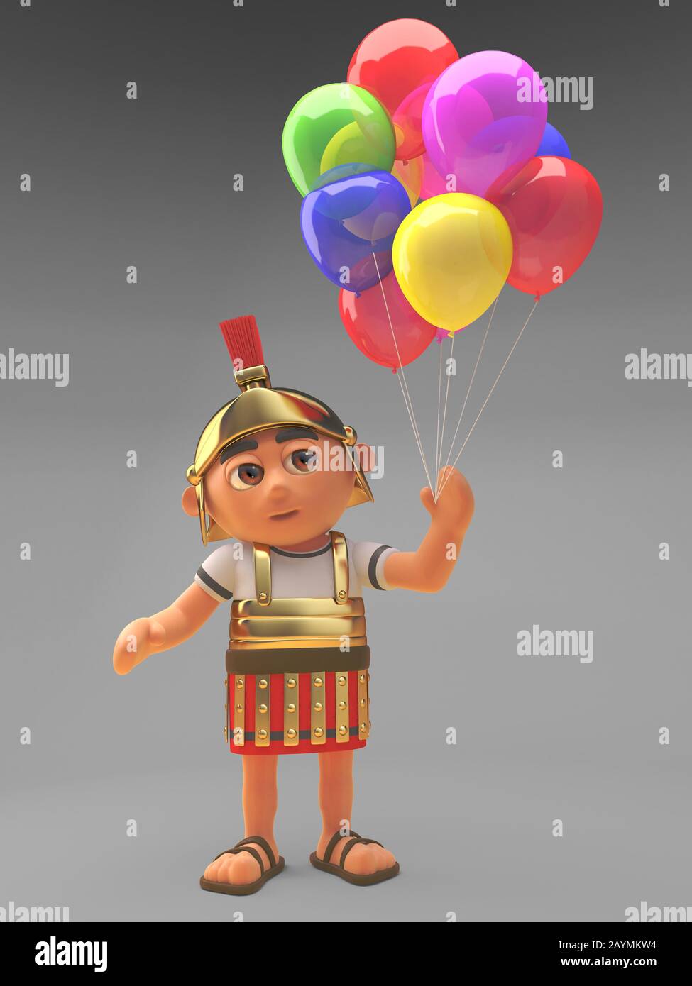 Celebratory Roman centurion soldier with party balloons, 3d ...