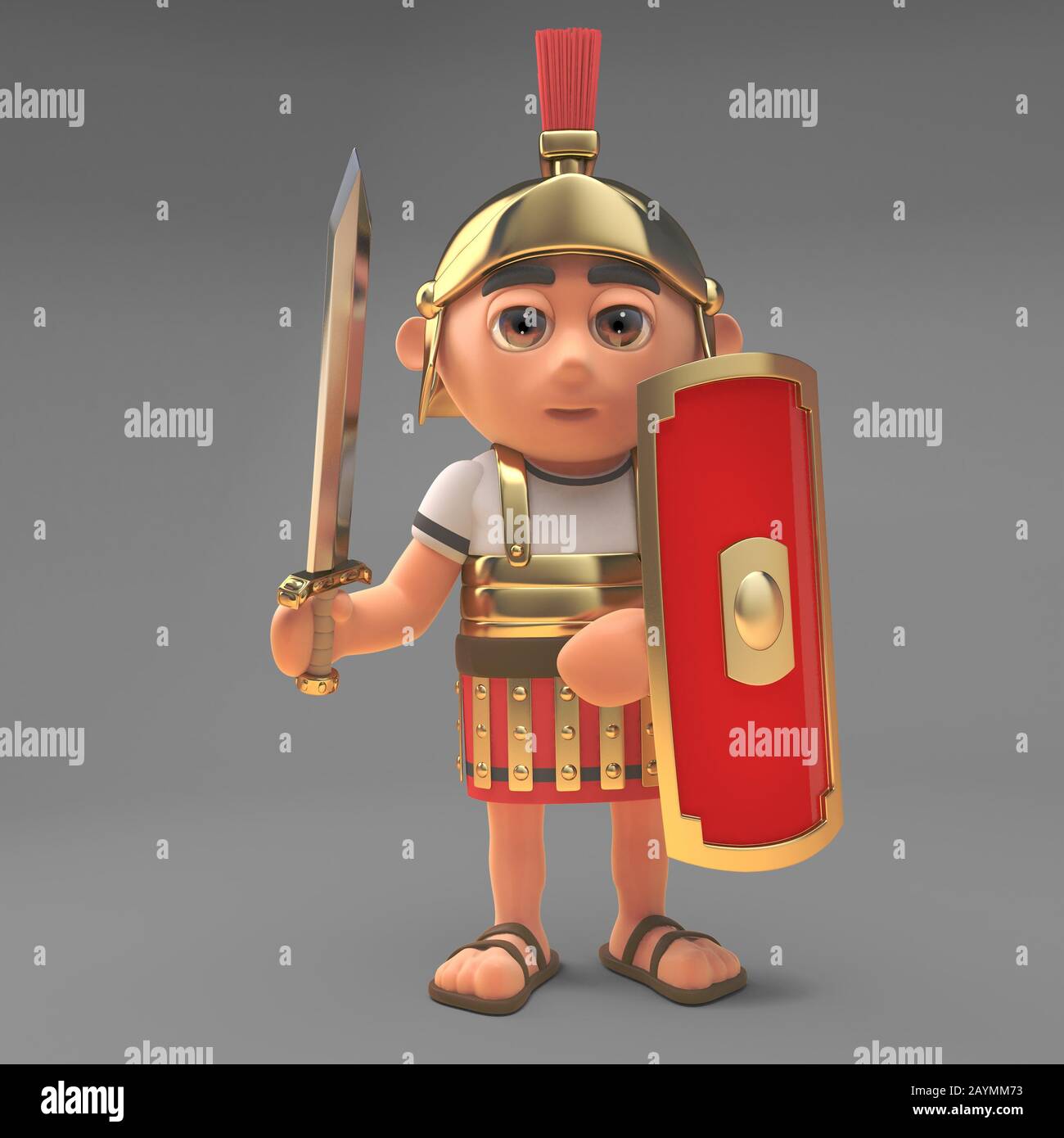 Defensive Roman centurion soldier with sword and shield, 3d ...