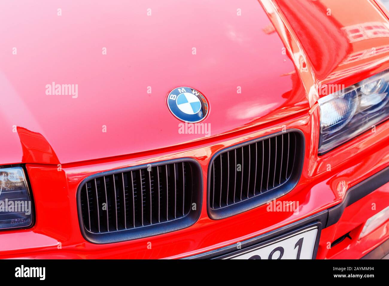 14 MAY 2018, BUDAPEST, HUNGARY: Bmw brand label on red car Stock Photo ...