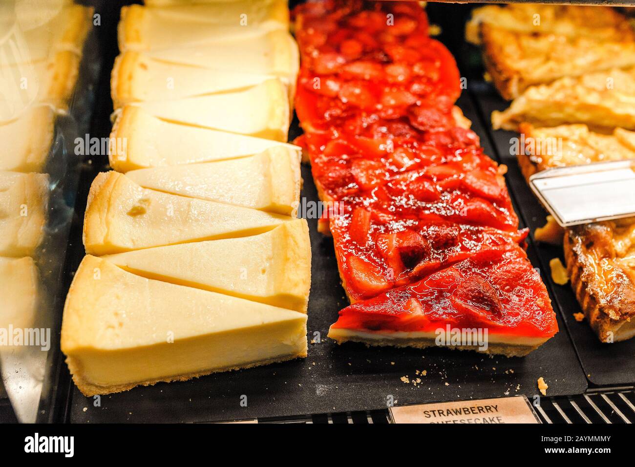 Showcase with cheesecakes for sale Stock Photo - Alamy