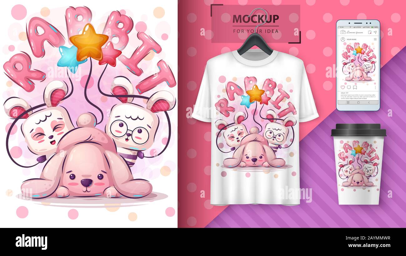 Happy rabbit poster and merchandising Stock Vector Image & Art - Alamy