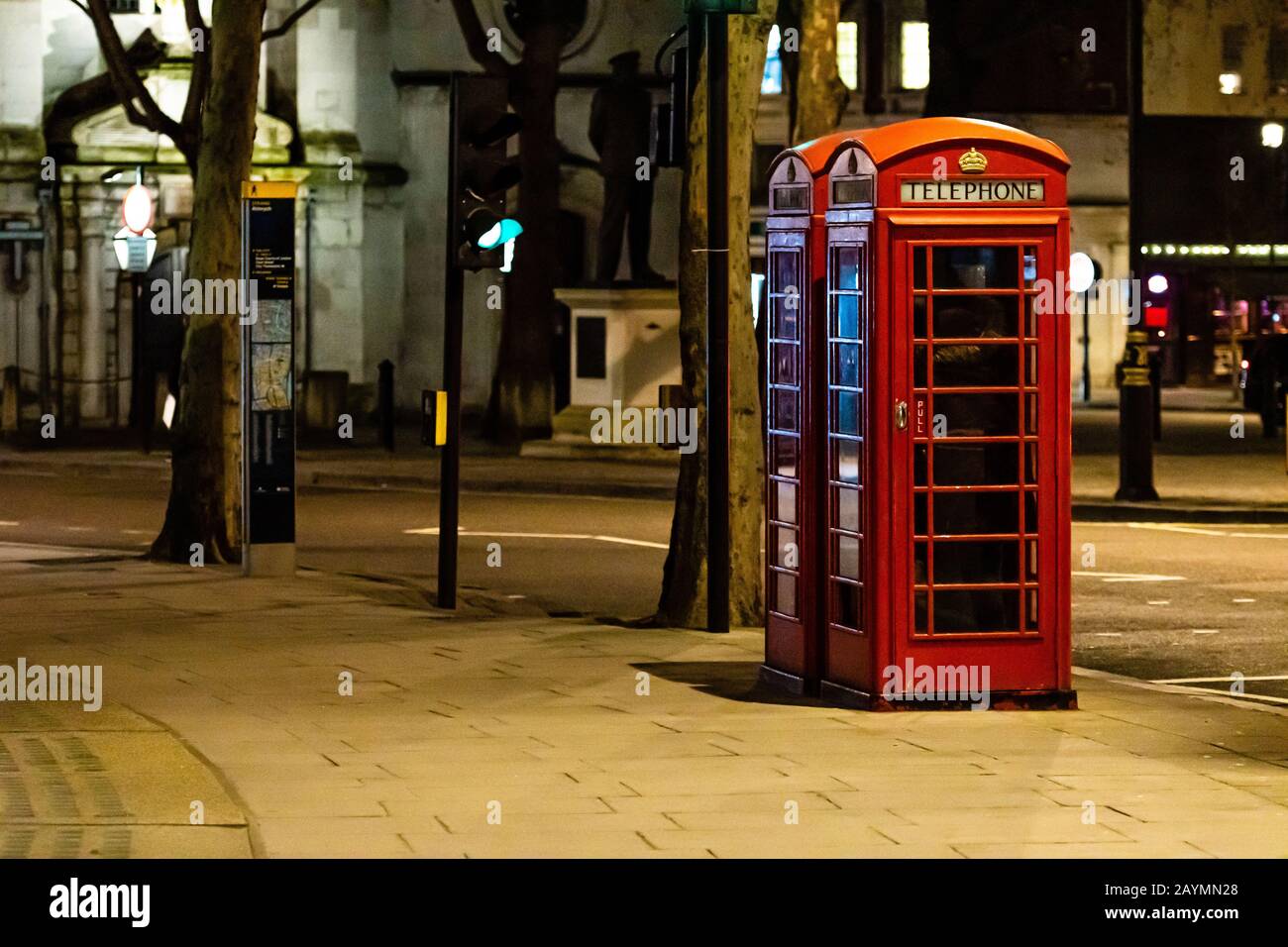 London, England, UK - January 2, 2020: red Telephone Booth at night ...