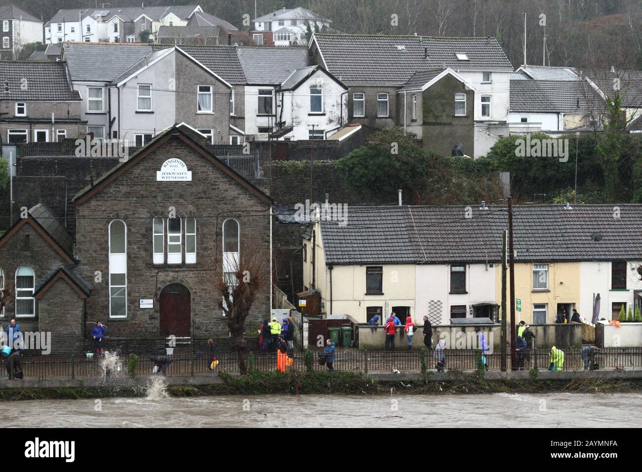 Pontypridd, South Wales, UK. 16 February 2020. UK weather: Homes and ...