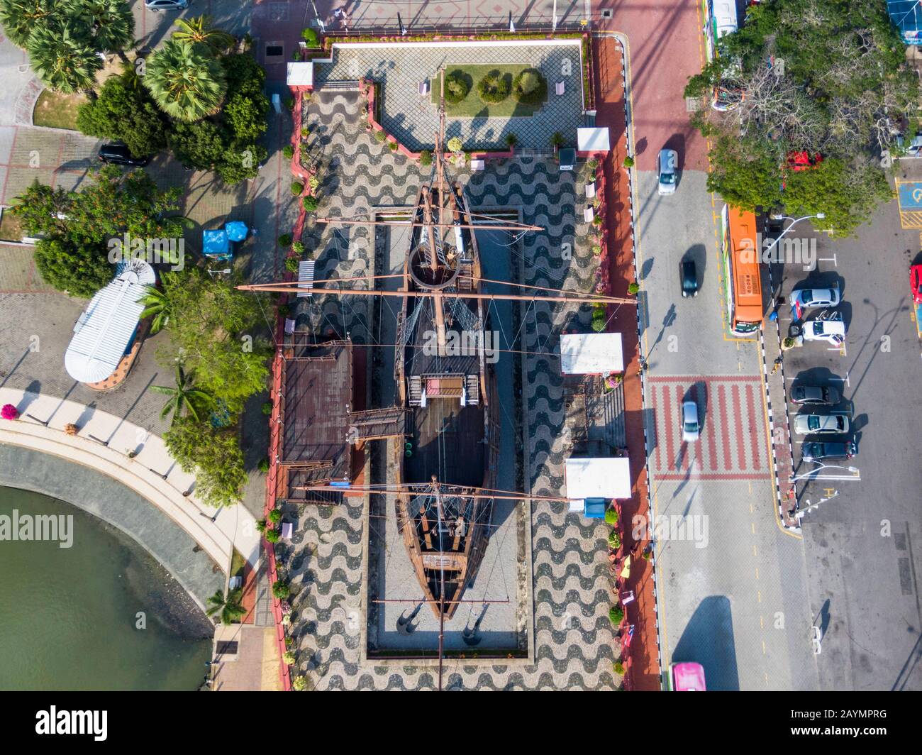 Aerial view of Flor de la Mar a replica of a Portuguese ship at the ...