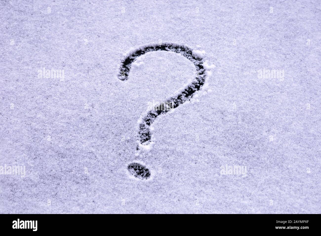 Question mark written with a finger on the snow on the windshield Stock ...