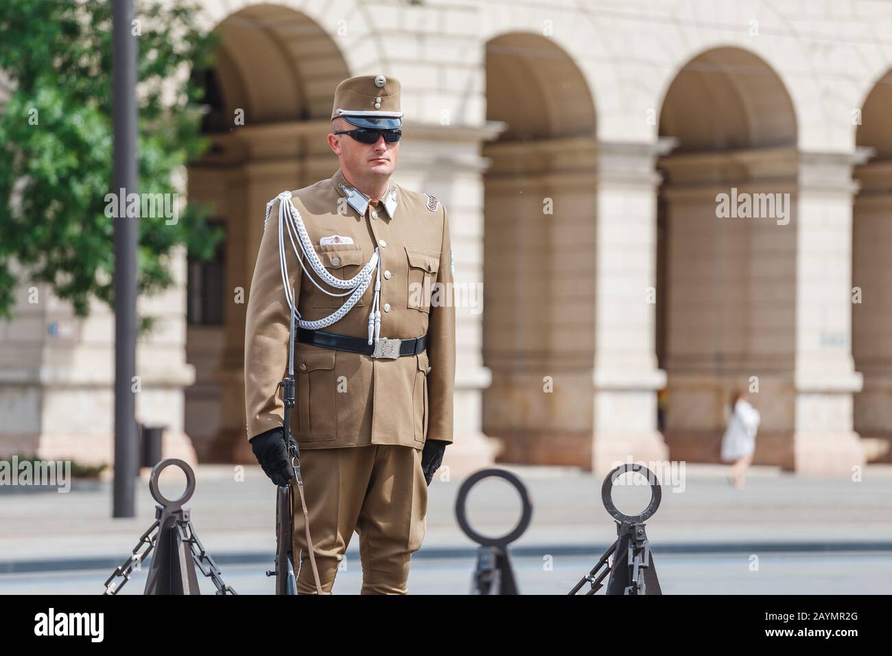 14 MAY 2018, BUDAPEST, HUNGARY: guard in military uniform at the ...