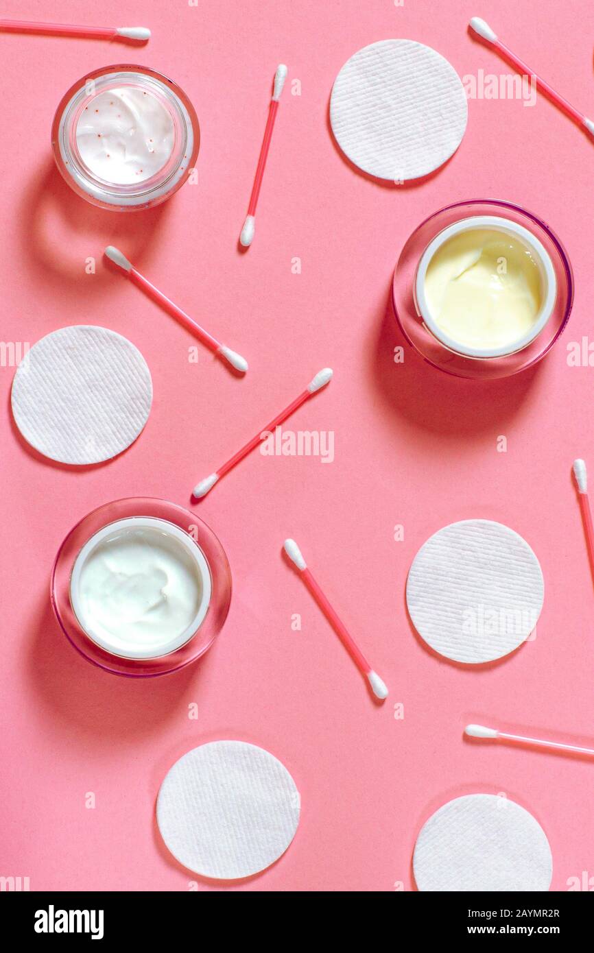 Facial skin care concept. Top view, flat lay beauty background with ...