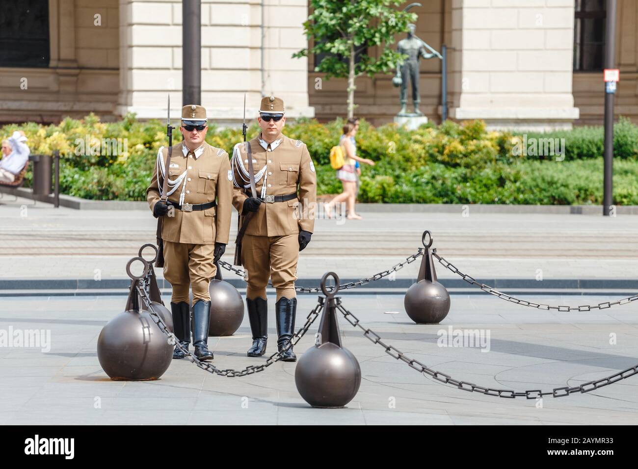 14 MAY 2018, BUDAPEST, HUNGARY: guard in military uniform at the ...