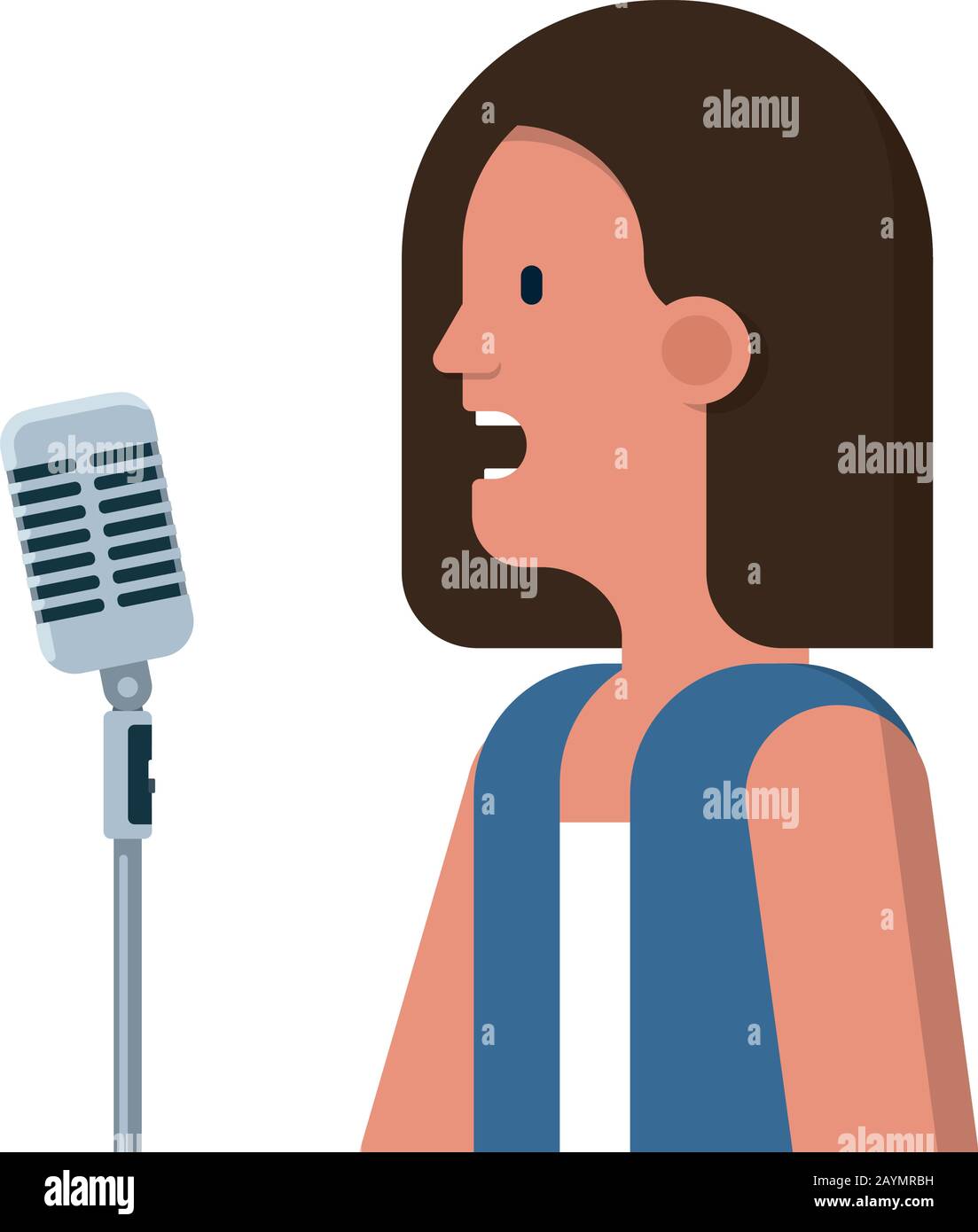 Woman speaking into microphone and wearing headphones Stock Vector ...