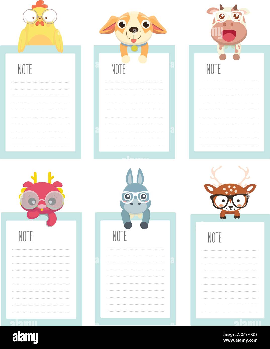 Set of design paper note with cute animal.Vector illustration template ...