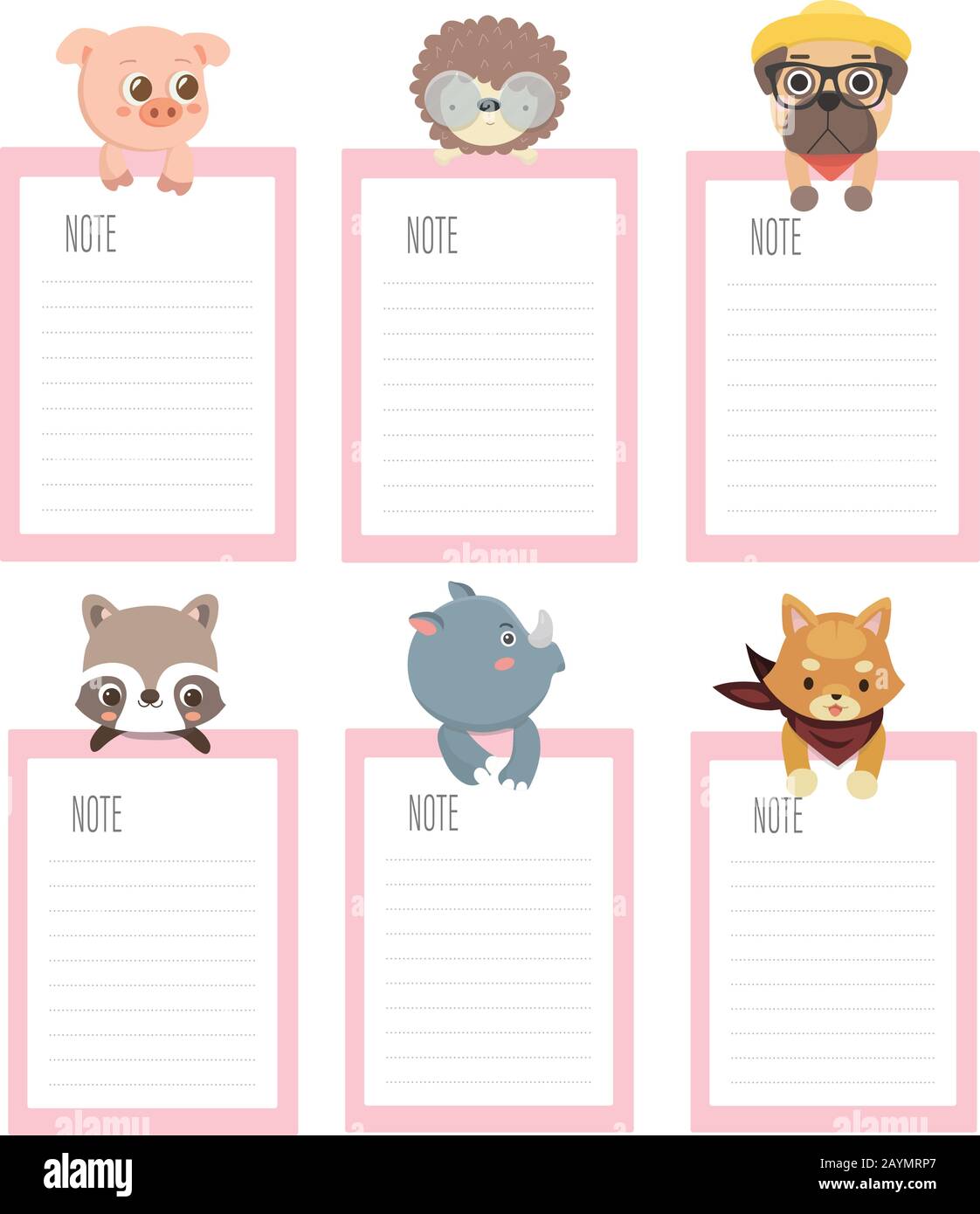 Set of design paper note with cute animal.Vector illustration template ...