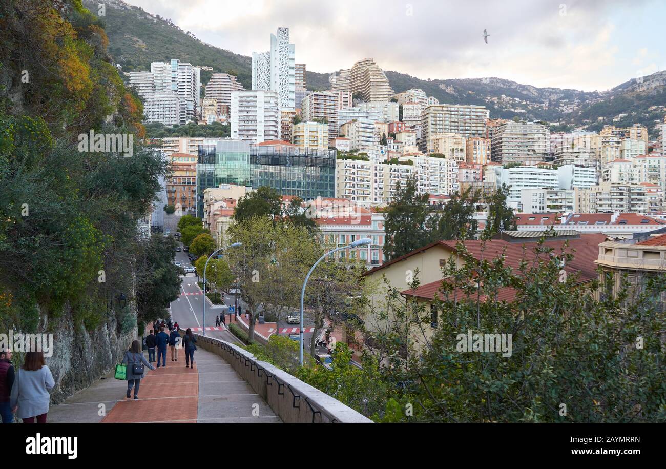 Monaco - April 05, 2019: Walking down the hill of Prince's Palace of ...