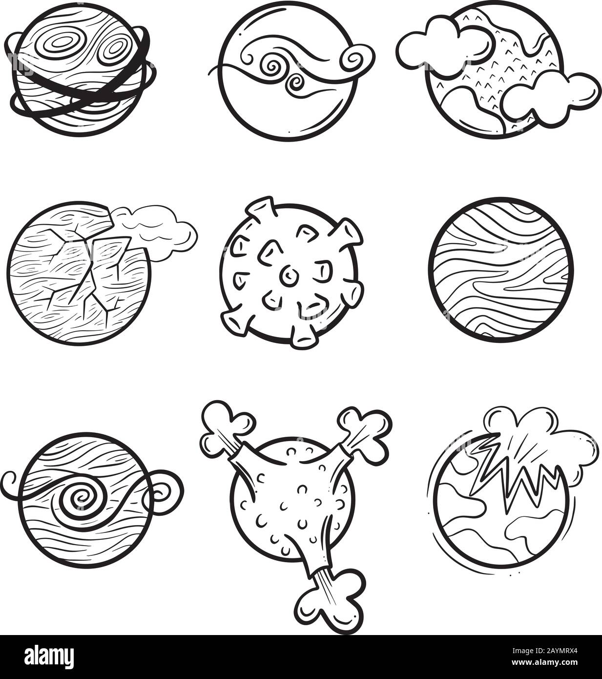 A Collection Icon Set of Imaginary Science Fiction Cartoon Planets and ...